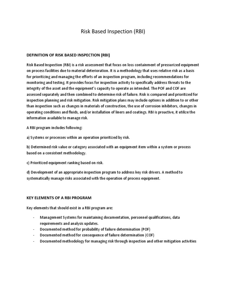 Definition of Risk Based Inspection (Rbi) | PDF | Risk | Qualitative ...