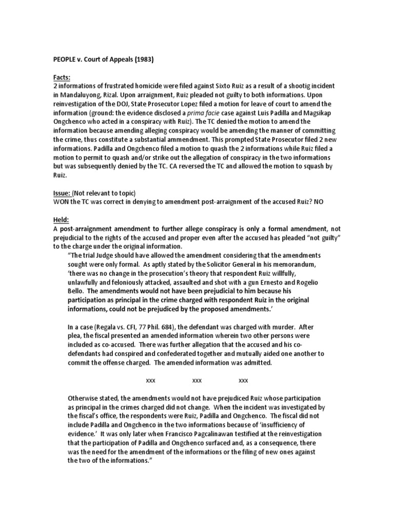 PEOPLE v. CA (1983) PDF | Download Free PDF | Prosecutor | Plea