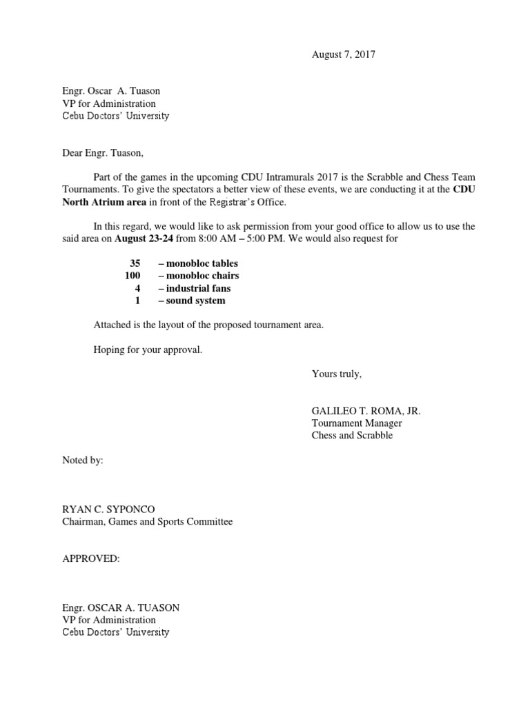 Venue Request for CDU Intramurals 2017 | PDF