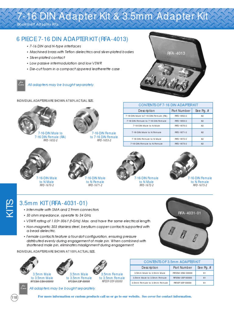 7-16 DIN and 3.5mm Adapter Kits: Product Specifications and Component ...