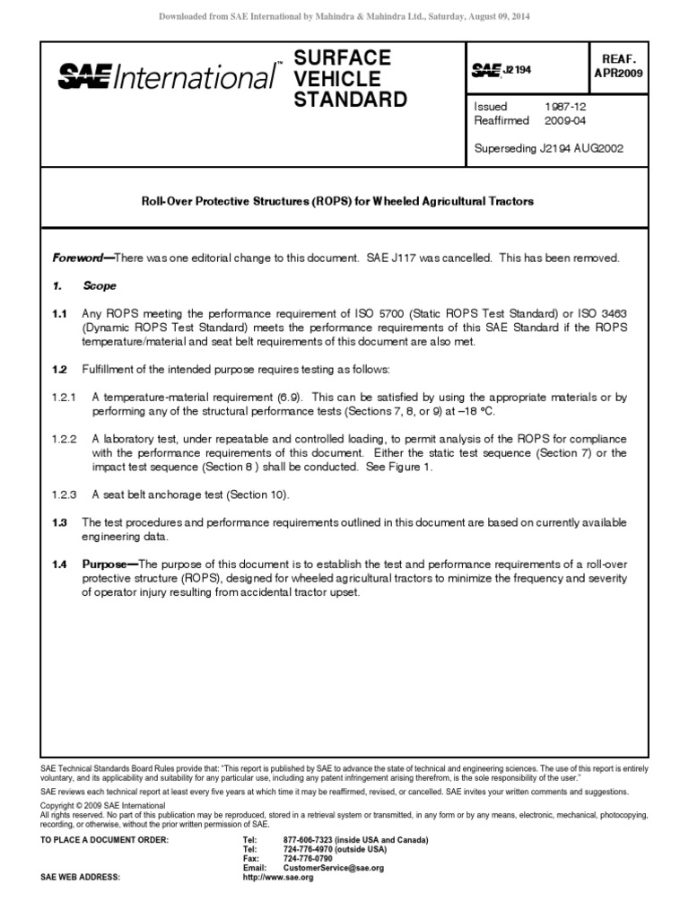 Surface Vehicle Standard: Reaf. APR2009 | PDF | Tractor | Beam (Structure)