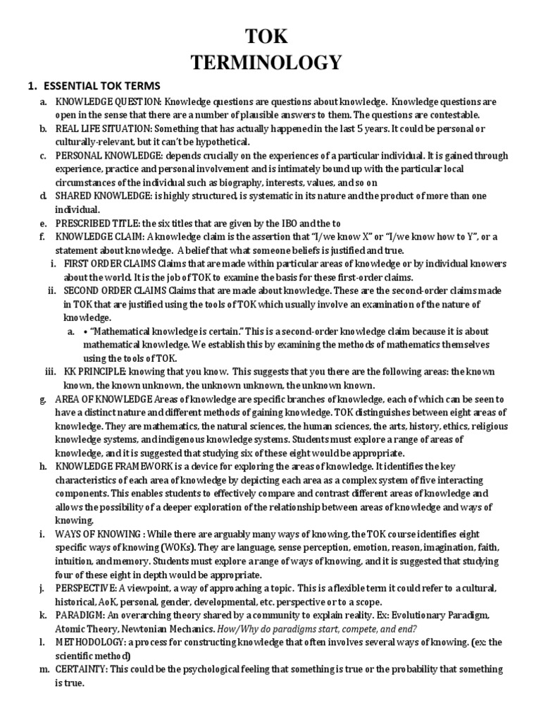 Tok Key Terms | PDF | Epistemology | Inductive Reasoning