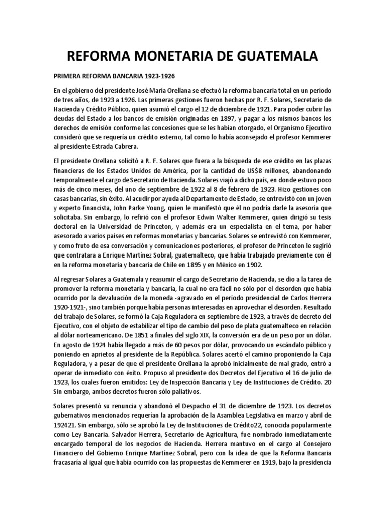 Reforma Monetaria de Guatemala | PDF | Peso | Guatemala