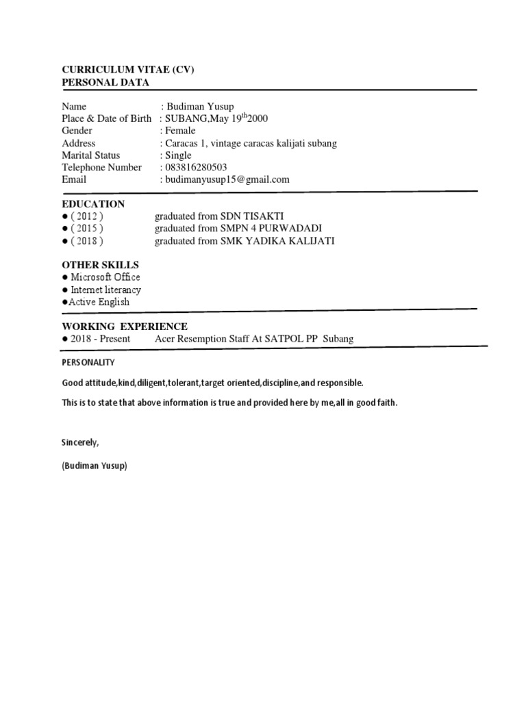 Curriculum Vitae (CV) Personal Data | PDF | Career & Growth
