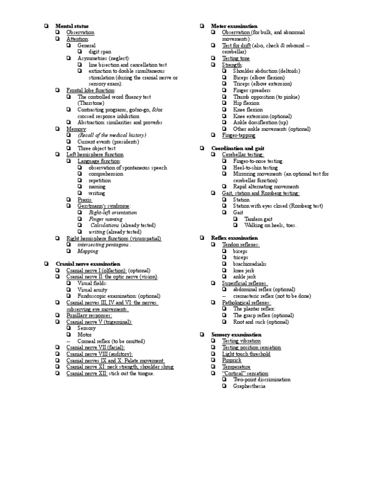 Neuro Exam Checklist 2008 | Anatomical Terms Of Motion | Human Anatomy