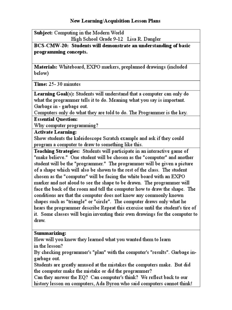 Programming Lesson Plan | PDF