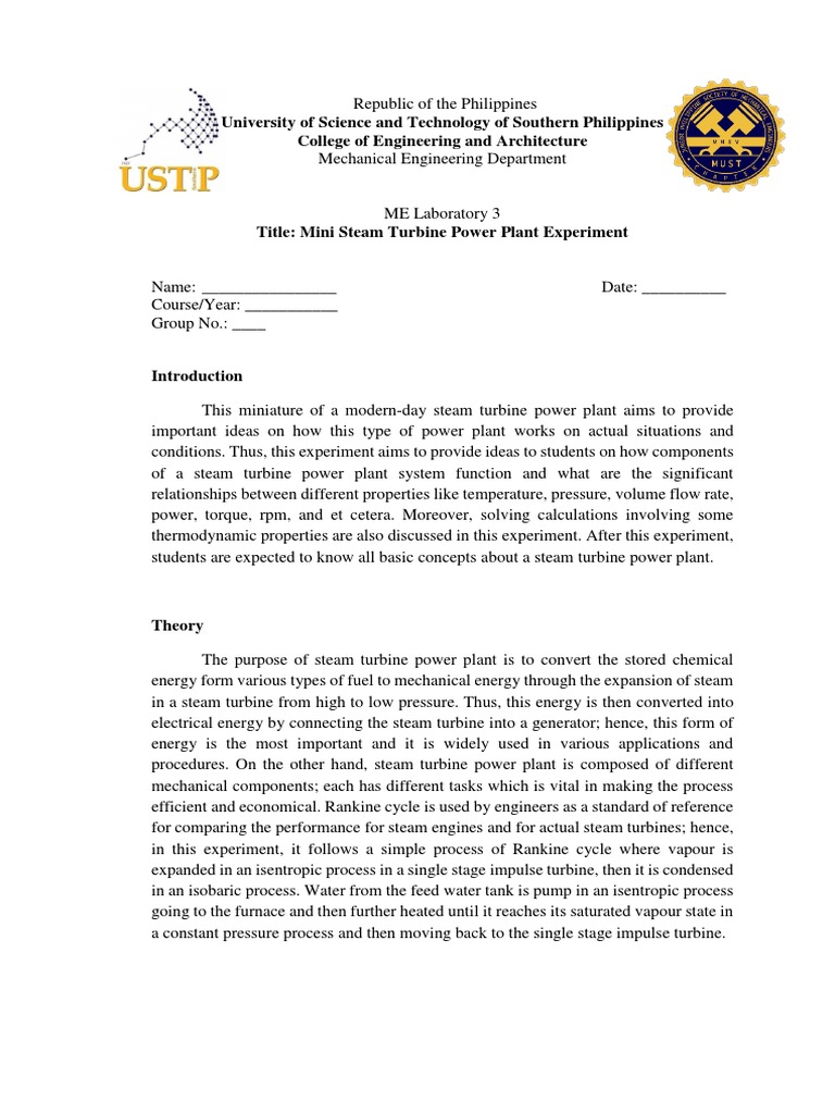 MINI STEAM POWER PLANT - Lab Manual | PDF | Boiler | Steam Engine