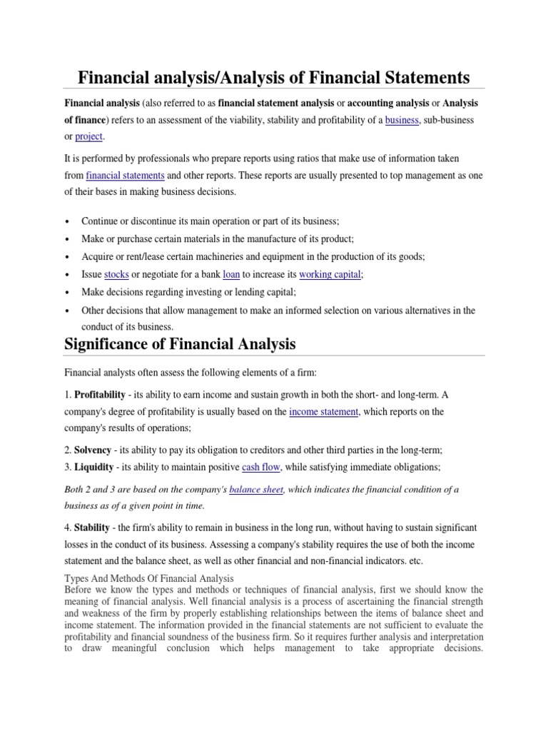 Financial Statement Analysis Overview | PDF | Balance Sheet | Income ...