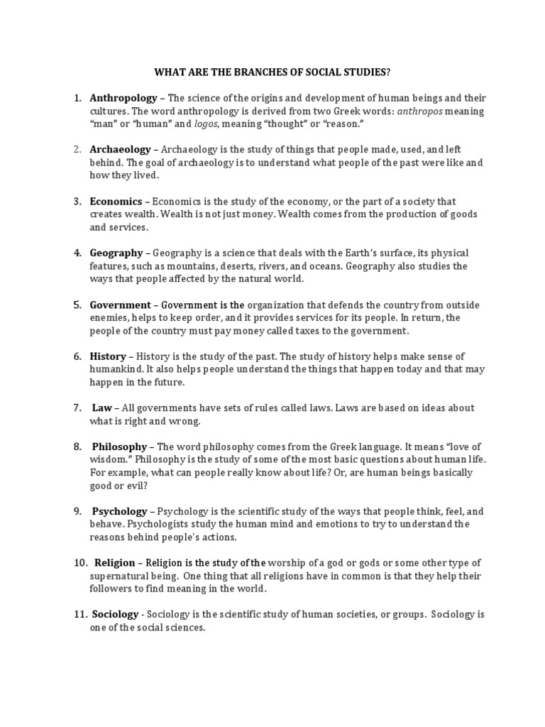 Branches of Social Studies | PDF | Geography | Human