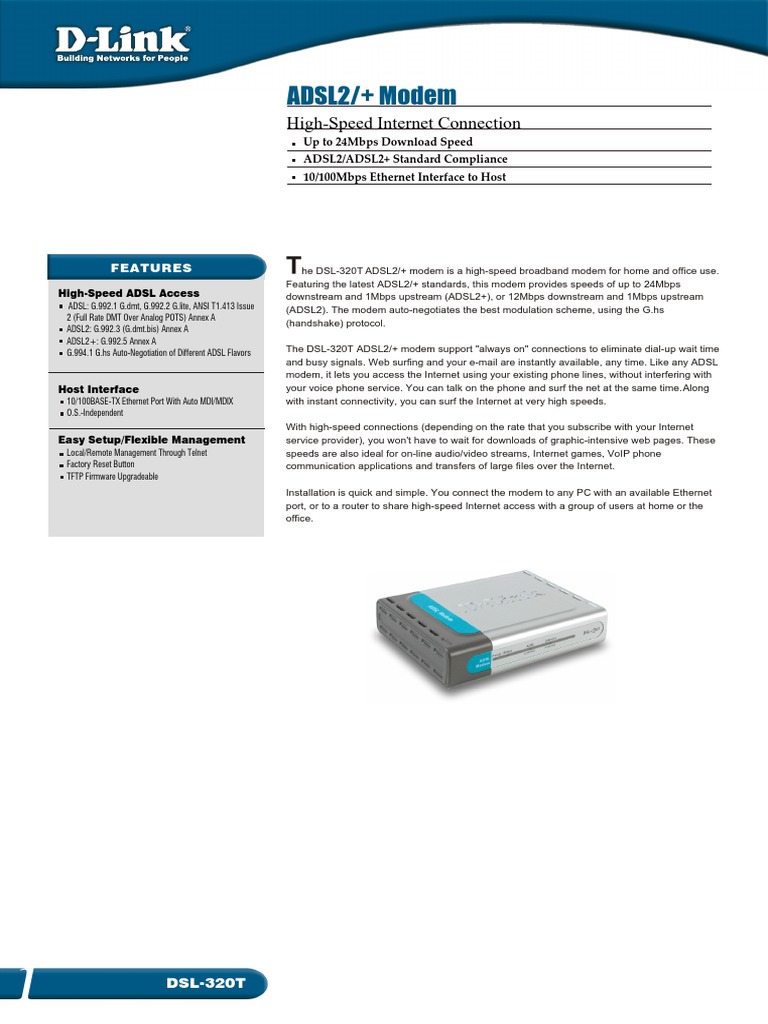 ADSL2/+ Modem: High-Speed Internet Connection | PDF | Modem | Internet Access
