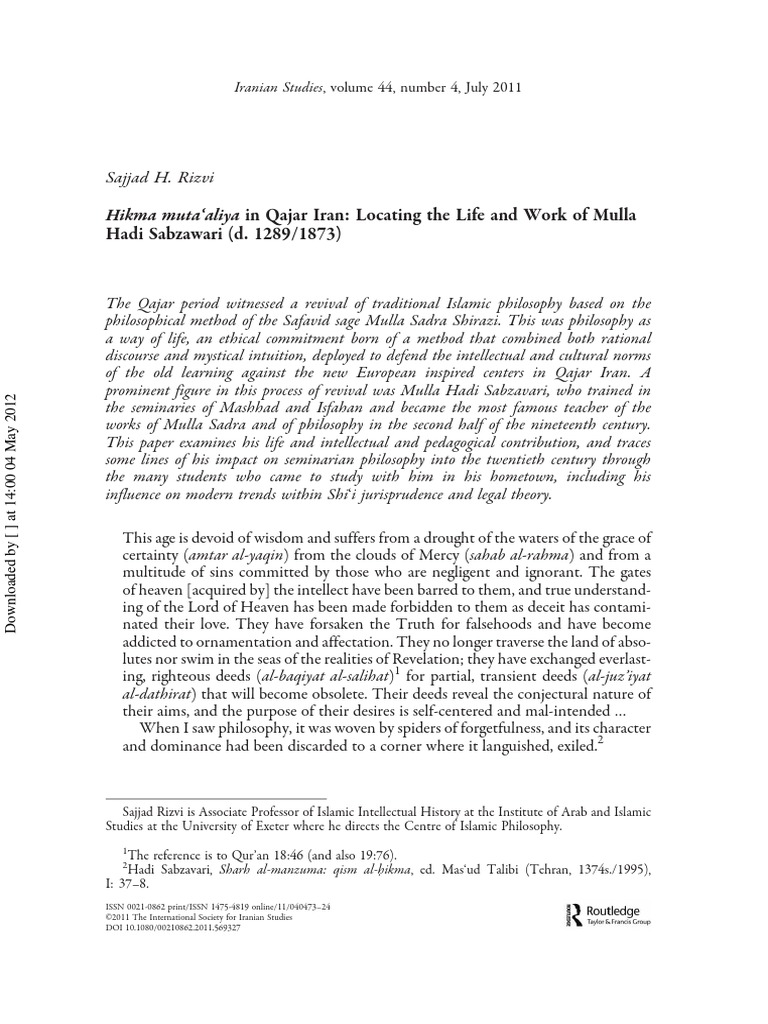 Mulla Hadi Sabzavari | PDF | Qur'an | Islam