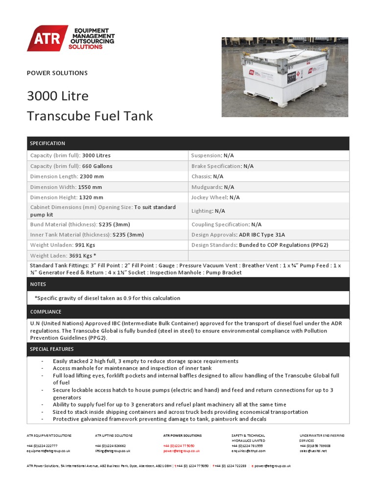 3000 Litre Transcube Fuel Tank | PDF | Tanks | Pump