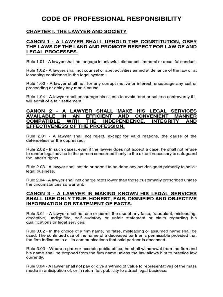 Code of Professional Responsibility | PDF | Practice Of Law | Lawyer