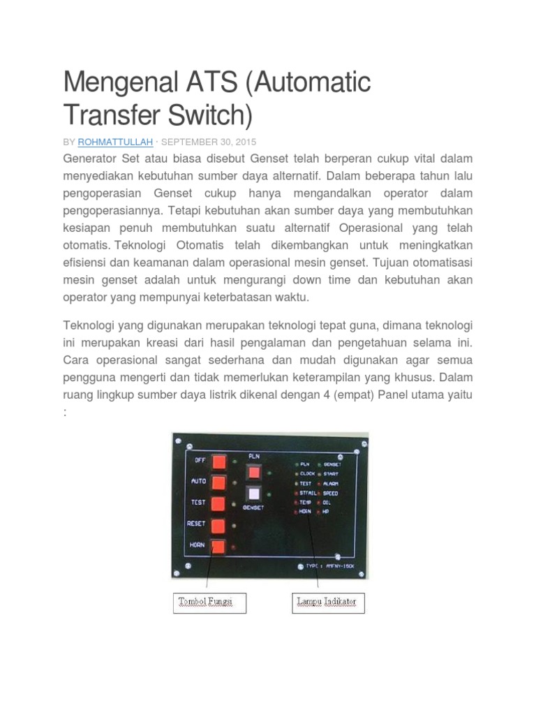 MENGERTIKAN FUNGSI DAN KERJA ATS/AMF | PDF