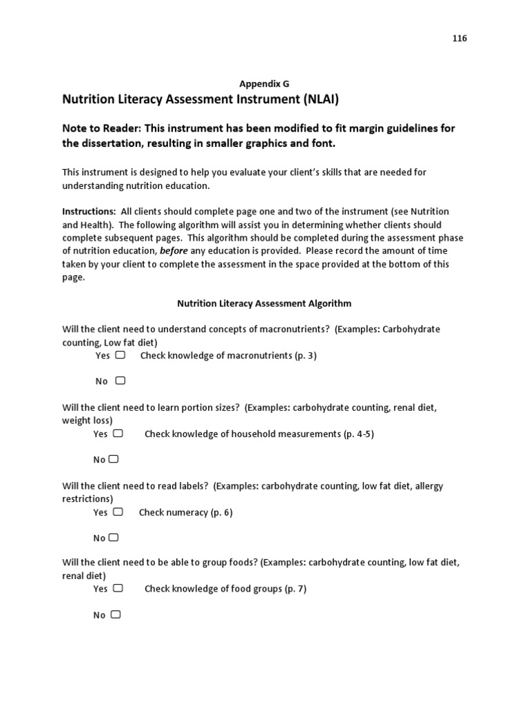 Nutrition Literacy Assessment Instrument (NLAI) | PDF | Healthy Diet ...