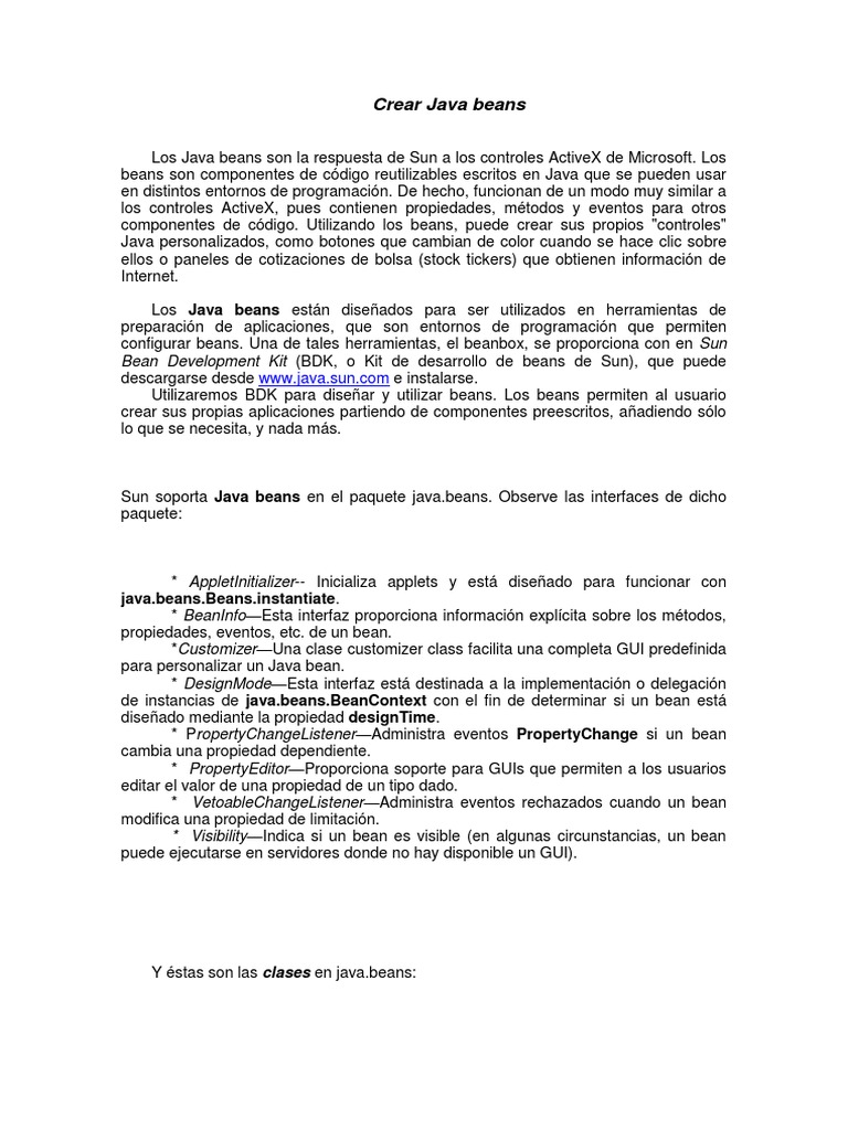 Crear Java Beans PDF | PDF | Java (lenguaje de programación) | Point and Click