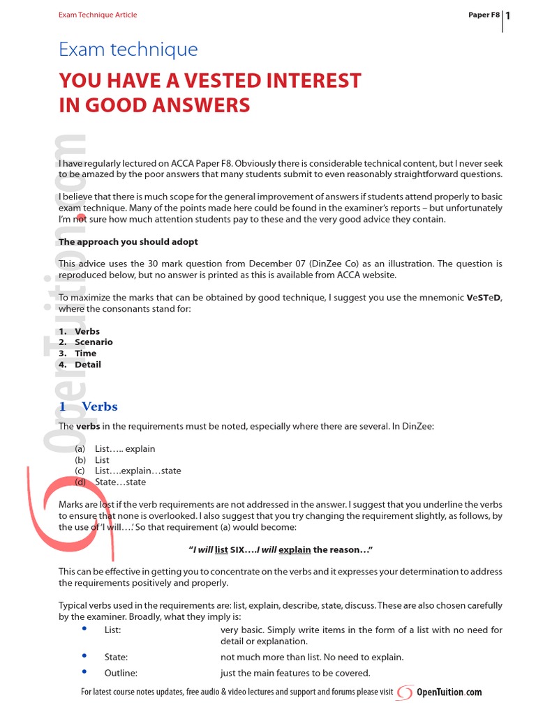 Mastering ACCA F8 Exam Techniques | PDF | Accounting And Audit | Business