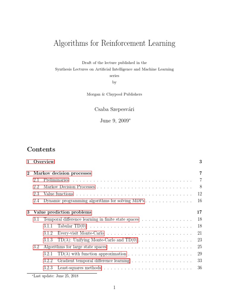 Algorithms For Reinforced Learning | PDF | Mathematical Optimization ...
