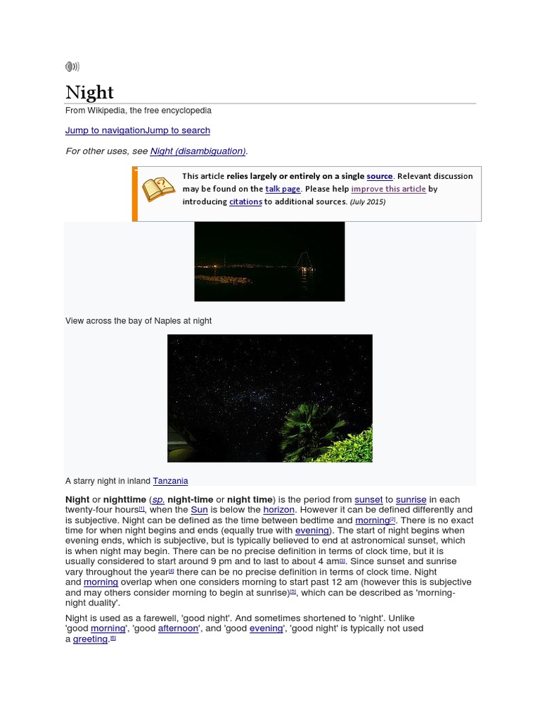 Night: Jump To Navigationjump To Search | PDF | Night | Astronomy