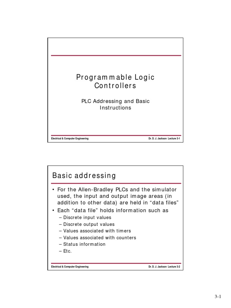 Programmable Logic Controllers: PLC Addressing and Basic Instructions ...