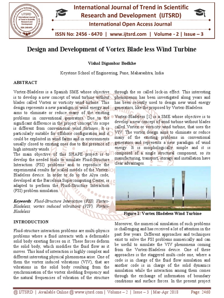Design and Development of Vortex Blade Less Wind Turbine | PDF ...