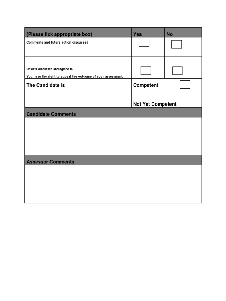 (Please Tick Appropriate Box) Yes No: Comments and Future Action ...