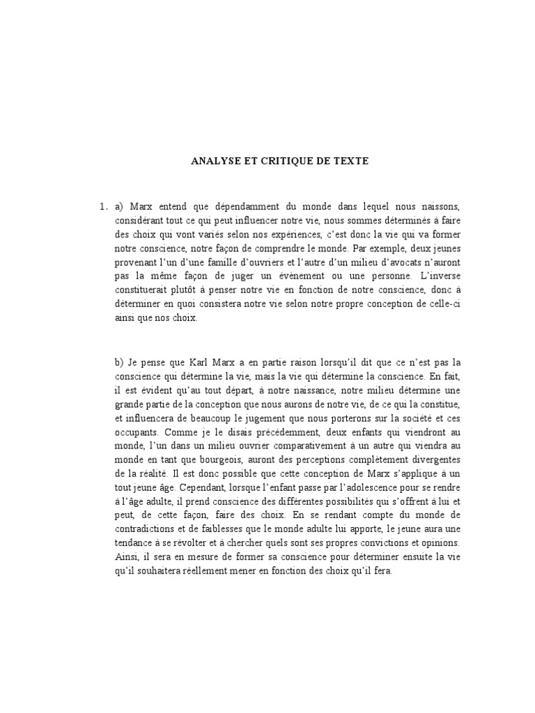 K.M - Analyse Et Critique de Texte | PDF | Karl Marx | Conscience