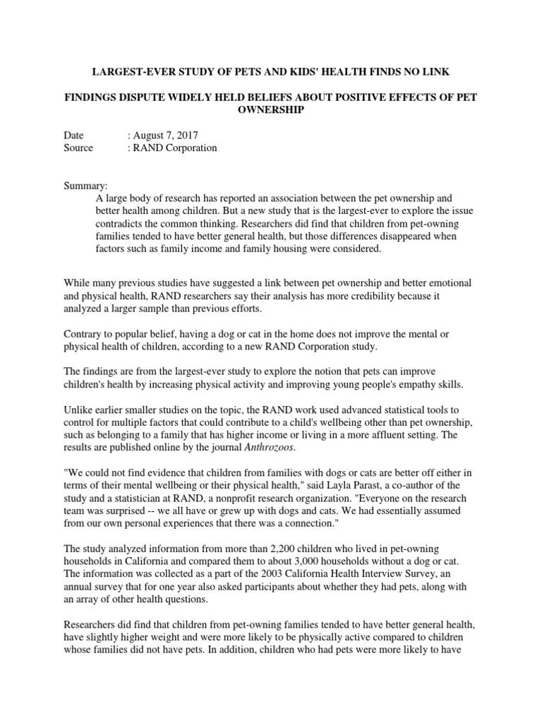 Largest-Ever Study of Pets and Kids' Health Finds No Link Findings ...