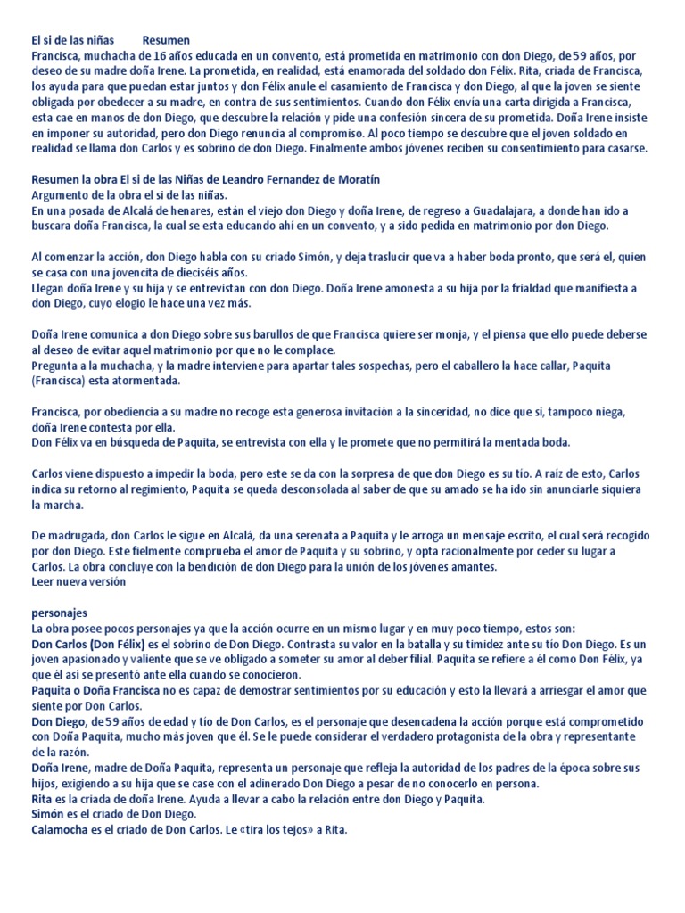 El Si de Las Niñas Resumen