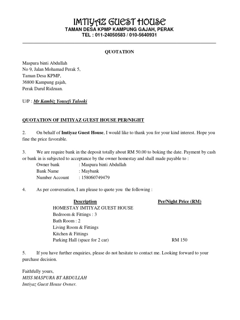 Homestay Quotation | PDF