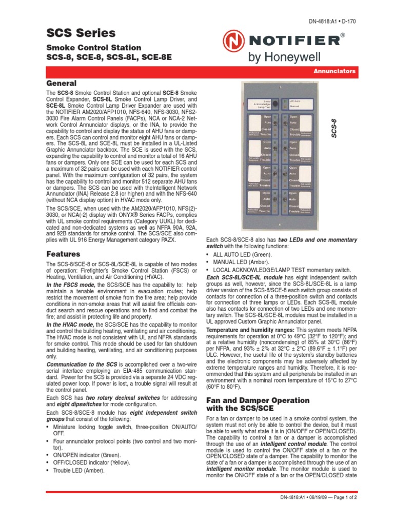 SCS Series: Smoke Control Station SCS-8, SCE-8, SCS-8L, SCE-8E | PDF ...