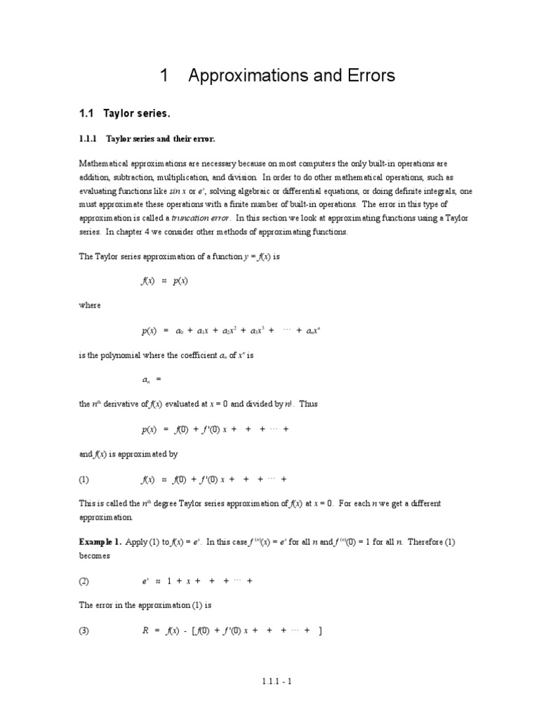 1 Approximations and Errors: 1.1 Taylor Series | PDF | Theorem | Integral