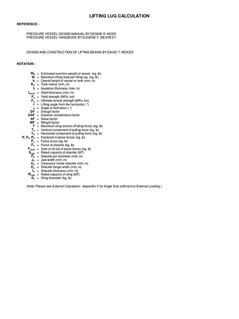 Lifting Lug Design Calculations | PDF | Science & Mathematics