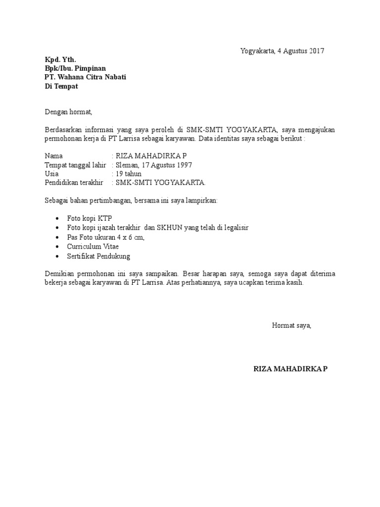 Surat Lamaran - Docx Aica | PDF