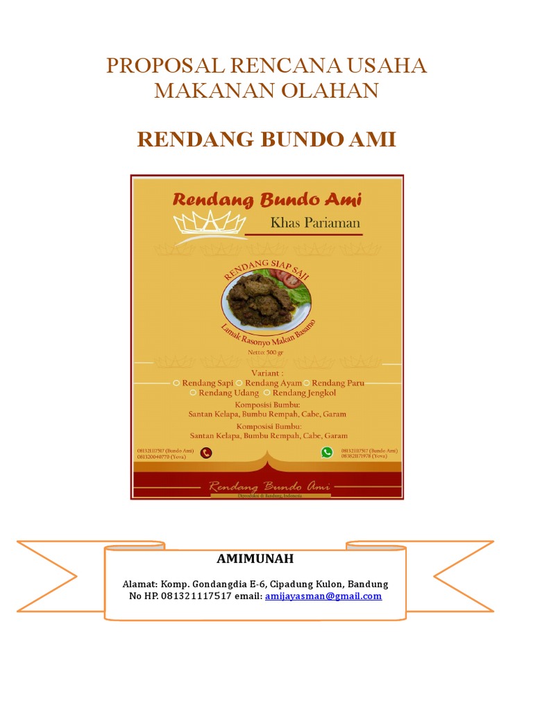 Contoh Proposal Rencana Usaha Rendang Bundo Ami | PDF