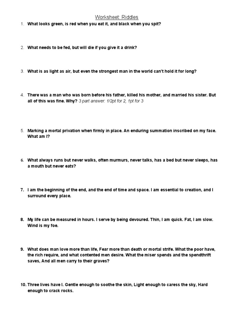 Worksheet: Riddles | PDF | Rotation | Carl Jung
