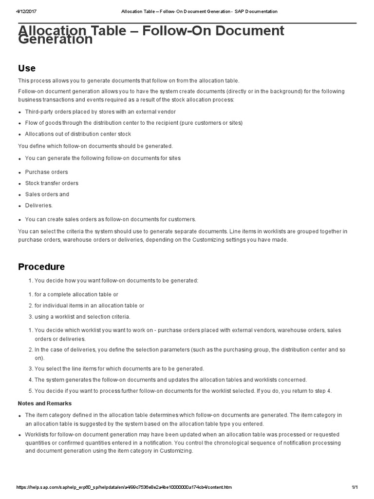 Allocation Table - Follow-On Document Generation - SAP Documentation ...