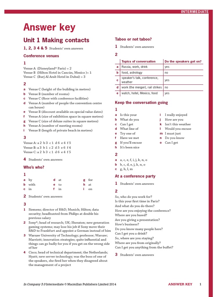 Answer Key: Unit 1 Making Contacts | PDF | Syllable | Stress (Linguistics)