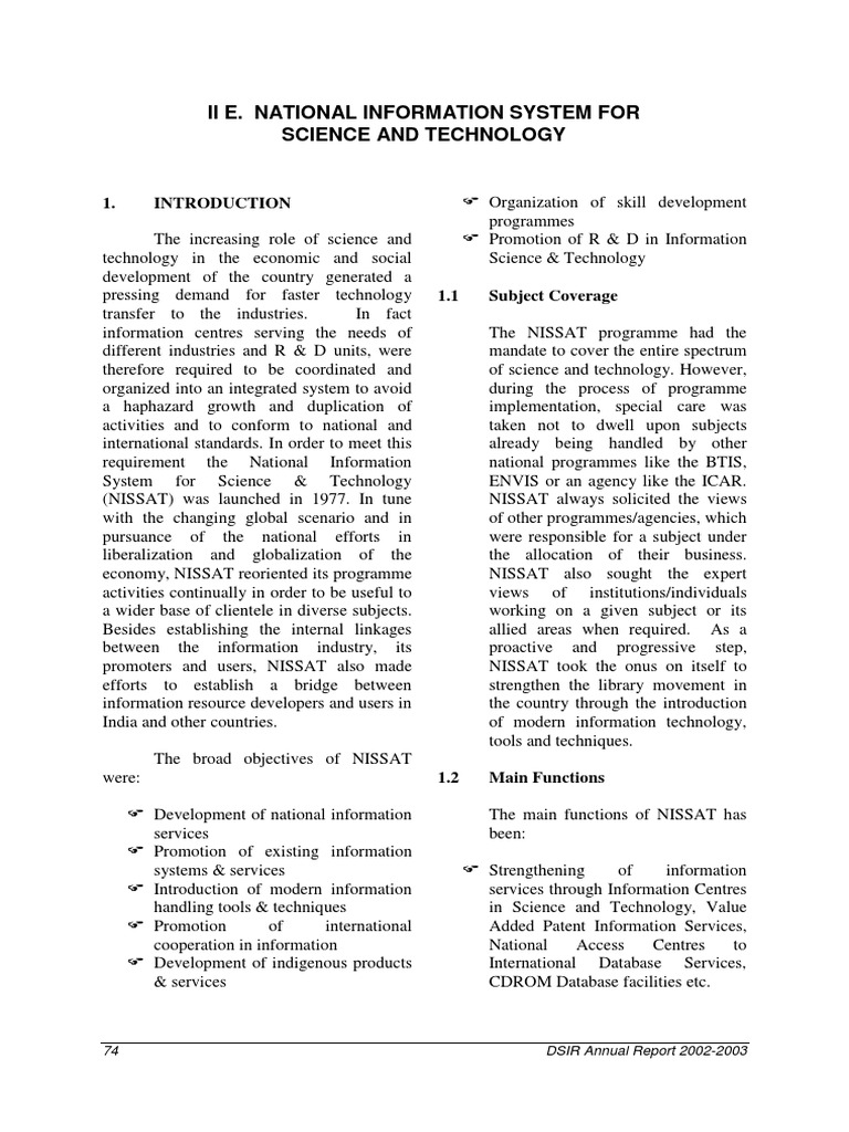 Ii E. National Information System For Science and Technology | PDF ...
