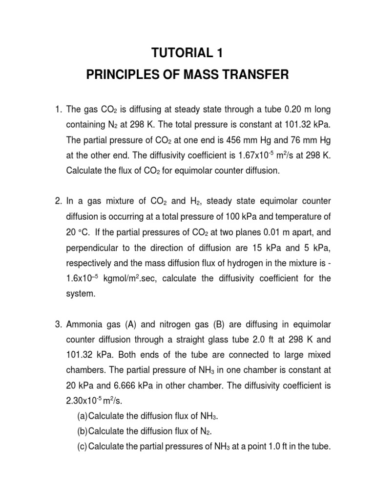 Tutorial 1 Principles of Mass Transfer | PDF | Science & Mathematics