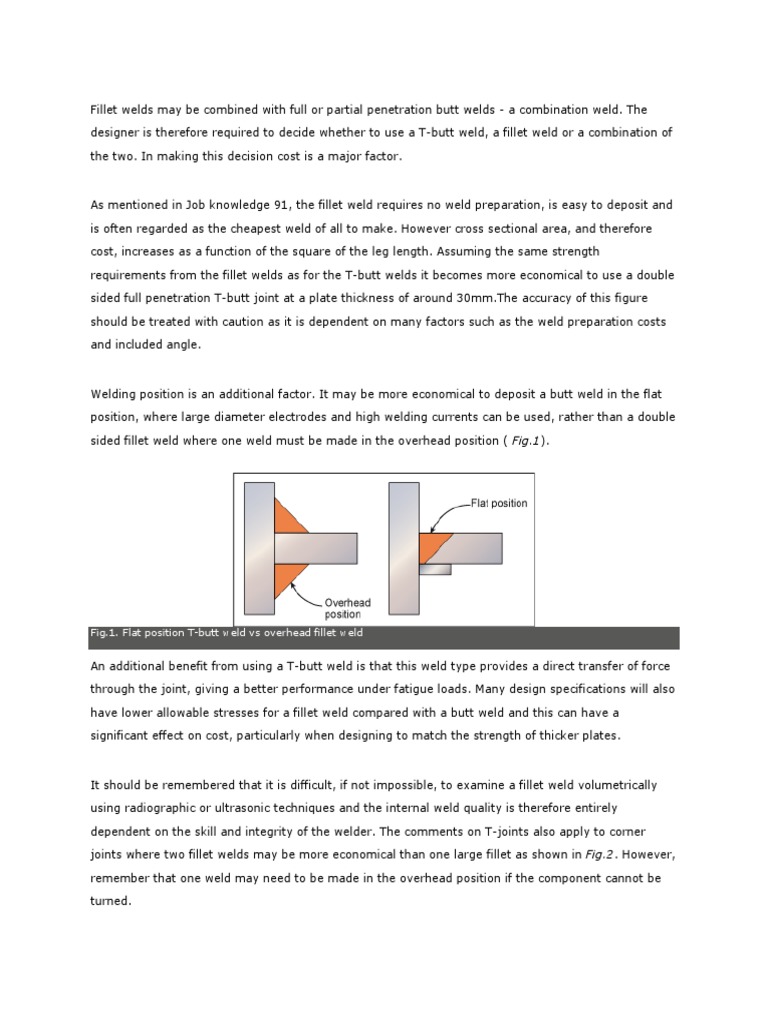Fig.1. Flat Position T-Butt Weld Vs Overhead Fillet Weld | PDF