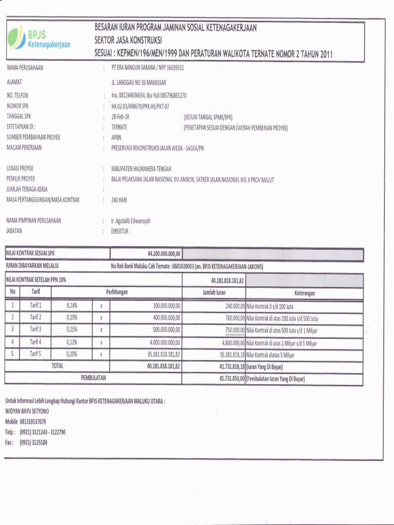 ERA - Besaran Iuran BPJS Weda Sagea | PDF