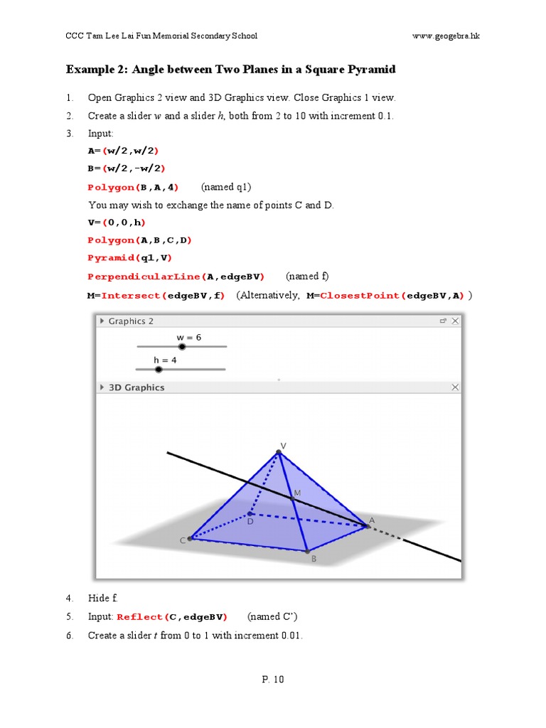 GeoGebra Tutorial: Angle Between Two Planes | PDF