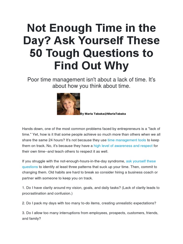 Not Enough Time in The Day? Ask Yourself These 50 Tough Questions To ...