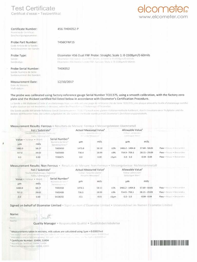 Elcometer 456 Manufacture Calibration | PDF