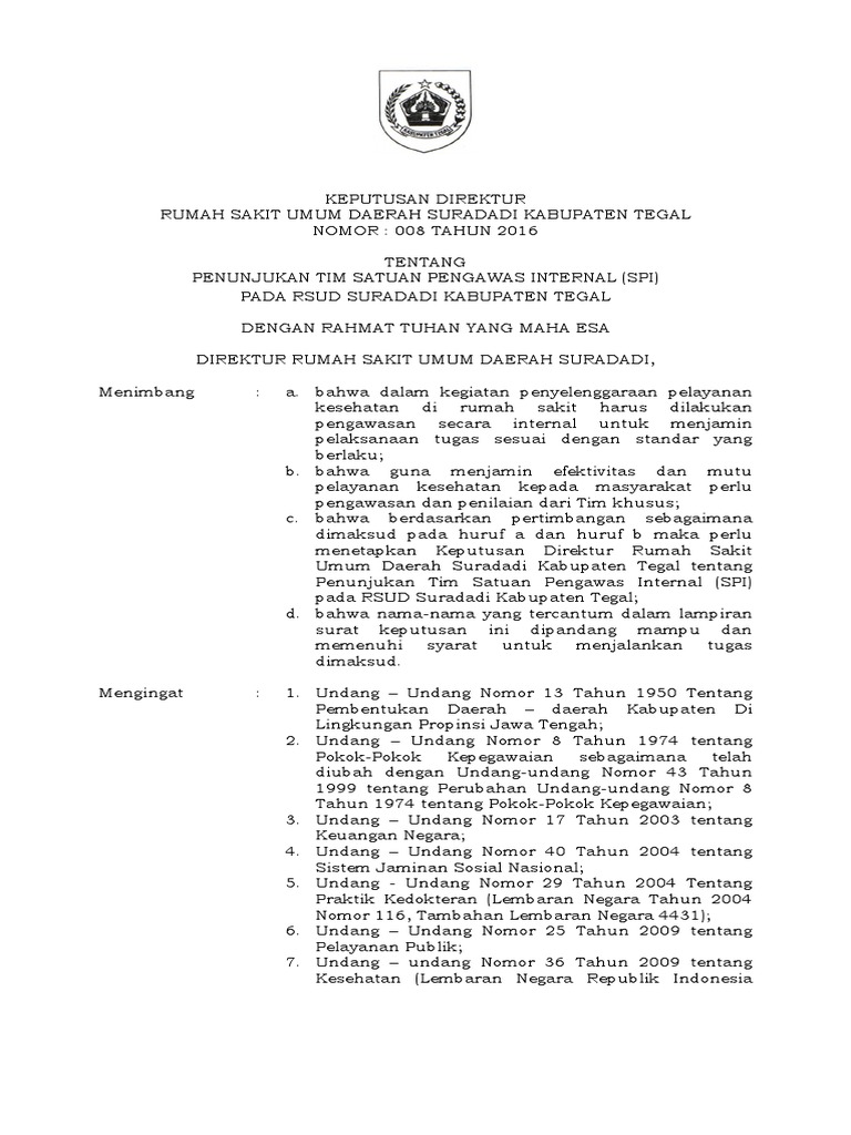 Surat Keputusan Direktur Tentang SPI PDF | PDF