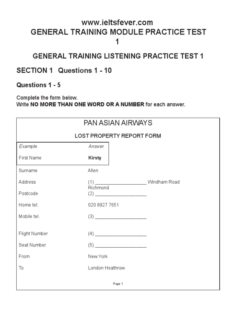 Ielts Fever Listening Practice Test 1 PDF | PDF