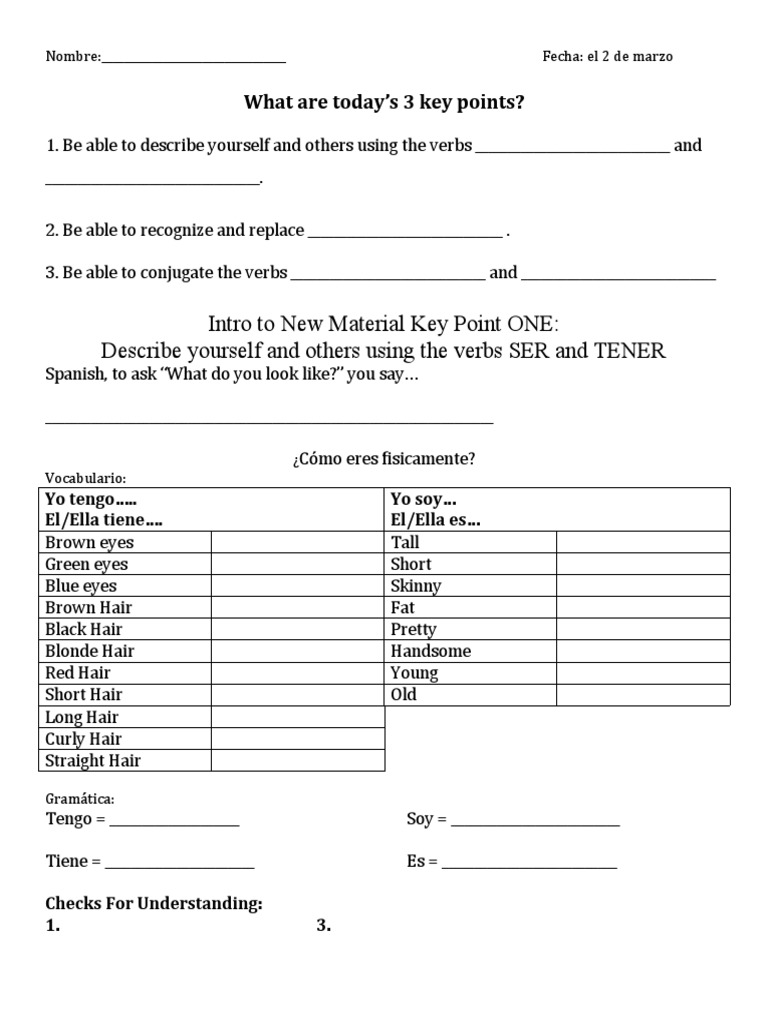 Spanish SER and TENER Verbs Guide | PDF | Grammatical Conjugation ...