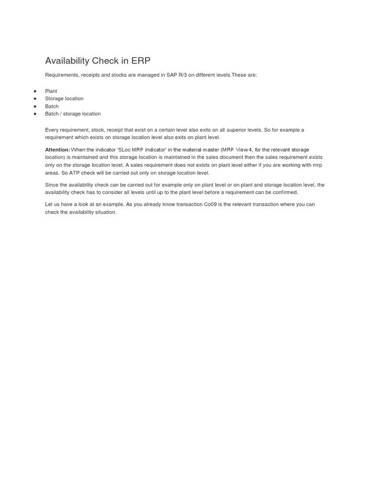 Availability Check in ERP | PDF | Receipt | Stocks