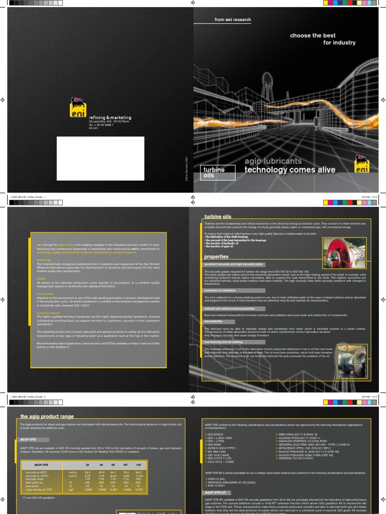 Eni Turbine Oil Brochure | PDF | Motor Oil | Lubricant